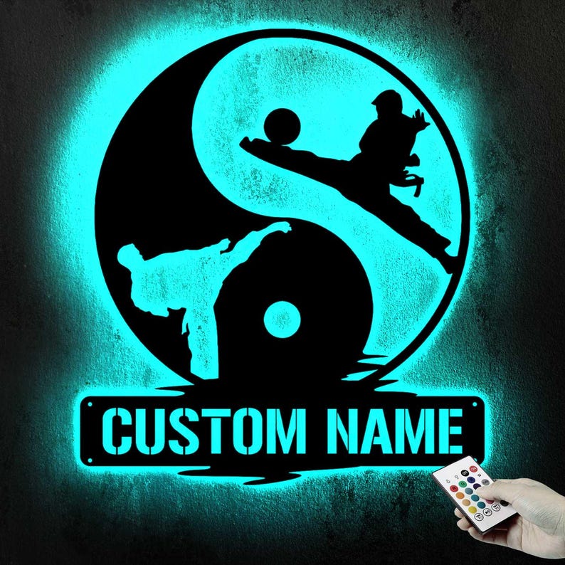 Boy Karate Martial Arts Metal Wall Art With LED Light Custom ...