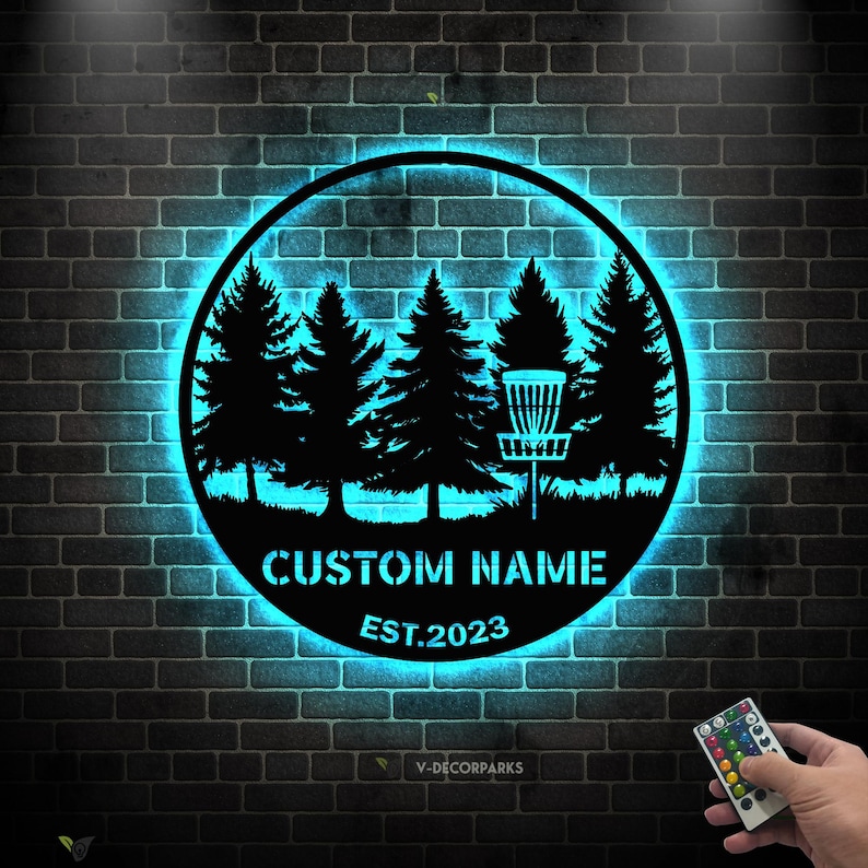 Custom Disc Golf Player Metal Wall Art LED Light, Personalized Disc ...