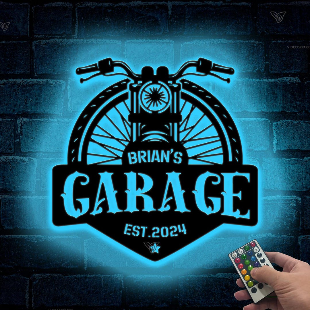 Custom Motorcycle Garage Sign Led Light, Personalized Metal Art, Metal ...