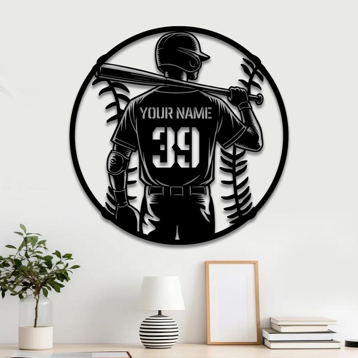 Personalized Baseball Sign Metal Wall Art With LED Lights, Baseball ...
