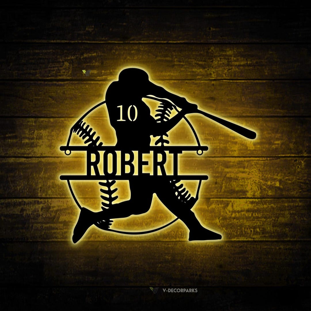 Custom Baseball Sign, Metal Wall With LED Light, Baseball Player Gift ...