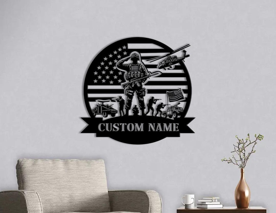 Custom US Soldier Military Metal Sign Wall Art Personalized American ...