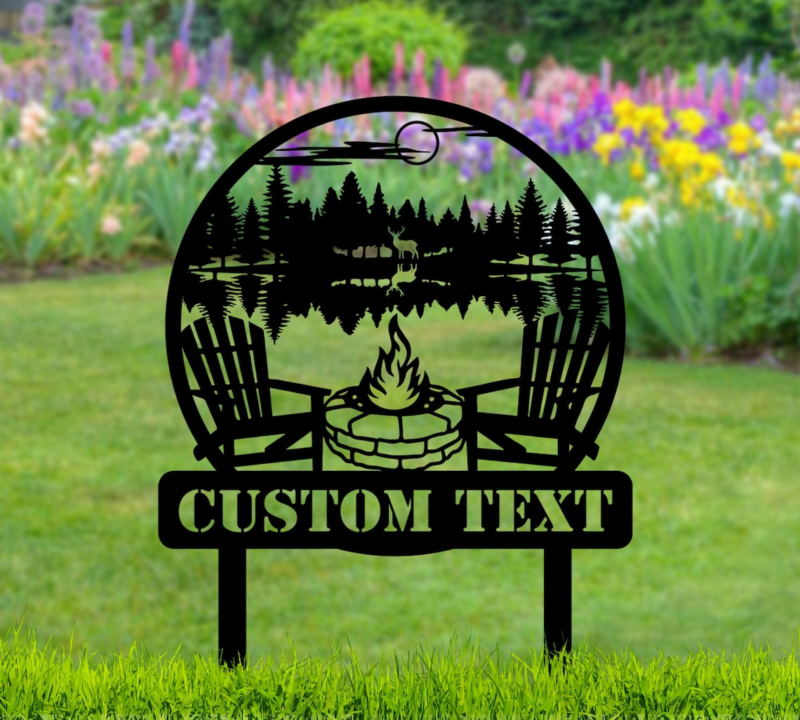 Custom Camping Metal Sign, Happy Campers Yard Sign, RV Decor, Family Name Sign, Camping Stake ...