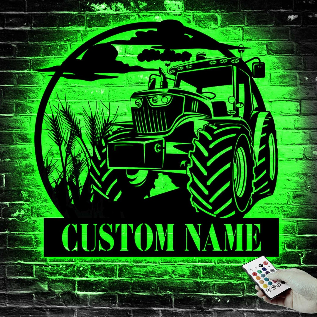 Farm Sign Custom Tractor Driver Metal Wall Art LED Light Personalized ...