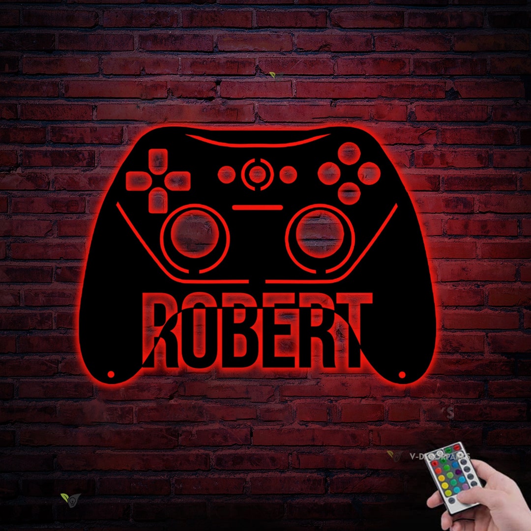 Game Controller Metal Wall Art Led Light, Gamer Name Sign, Game Room ...