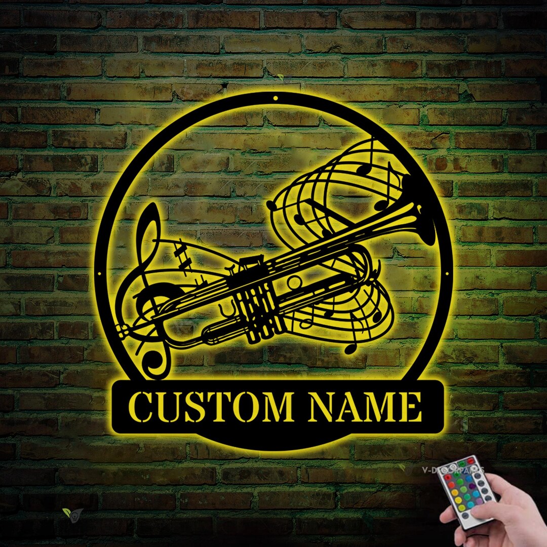 Custom Trumpet Musical Instrument Metal Wall Art LED Light Personalized ...