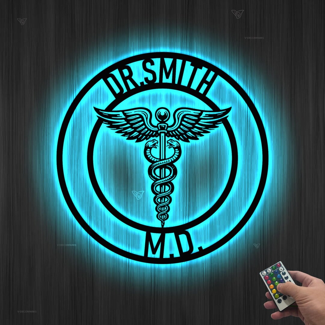 Customized Medical Symbol Caduceus MD Star Nursing Metal Wall Art LED ...