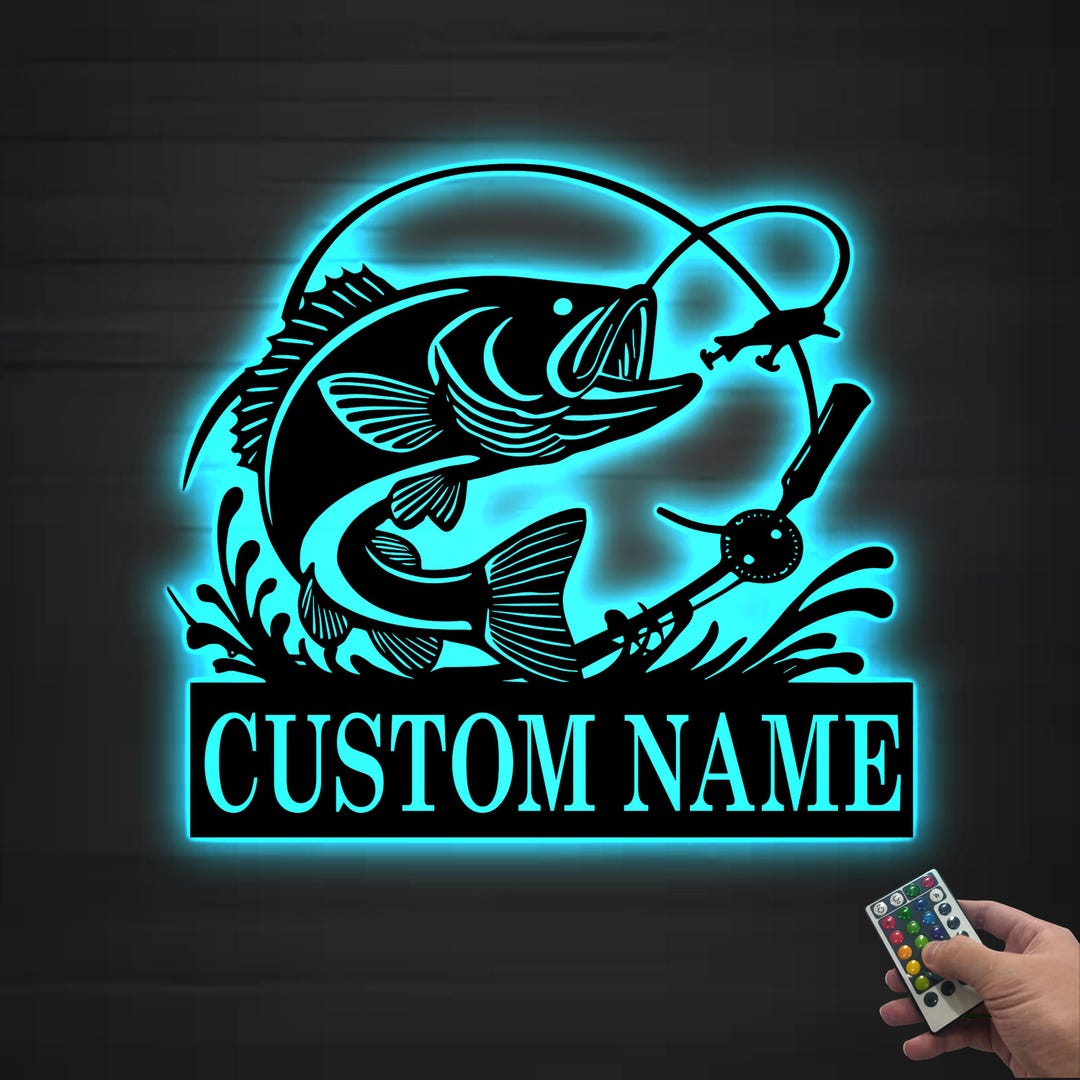 Personalized Bass Fishing Metal Sign Led Lights, Fishing Metal Wall Art ...