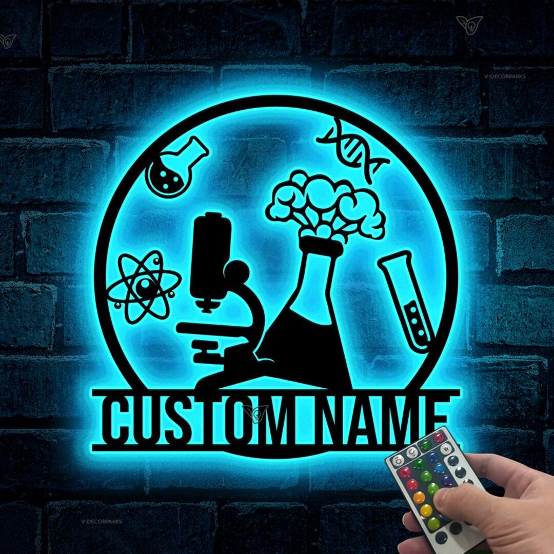 Personalized Scientist Metal Wall Art LED Light Custom Science Teacher ...