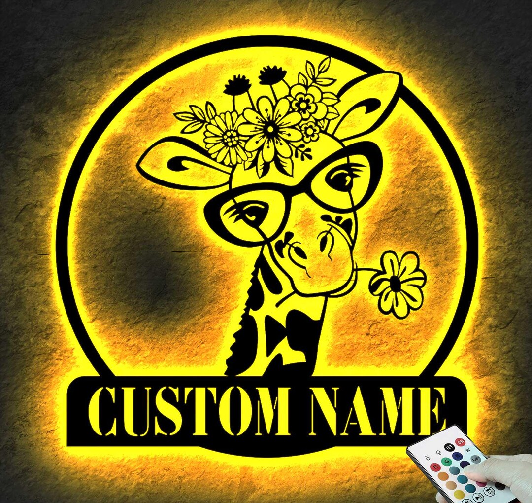Giraffe Metal Wall LED Lights, Custom Giraffe Metal Signs, Giraffe ...