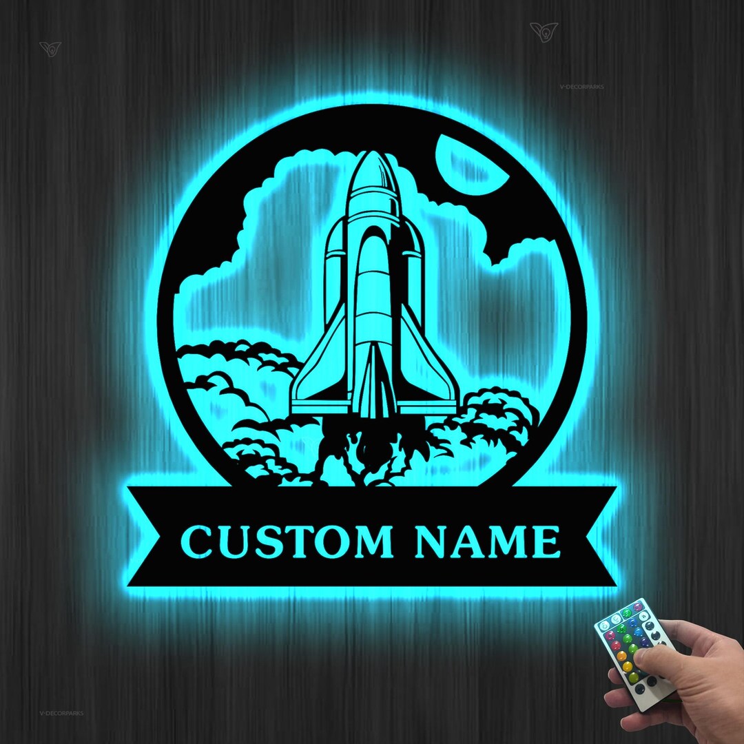 Customized Rocket Metal Wall Art With Lights, Kid Room Decoration ...