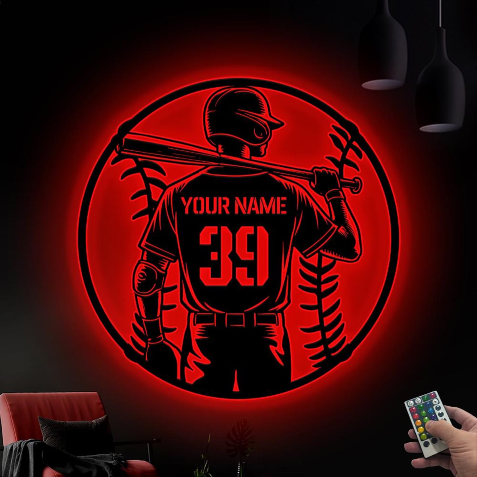 Personalized Baseball Sign Metal Wall Art With LED Lights, Baseball ...