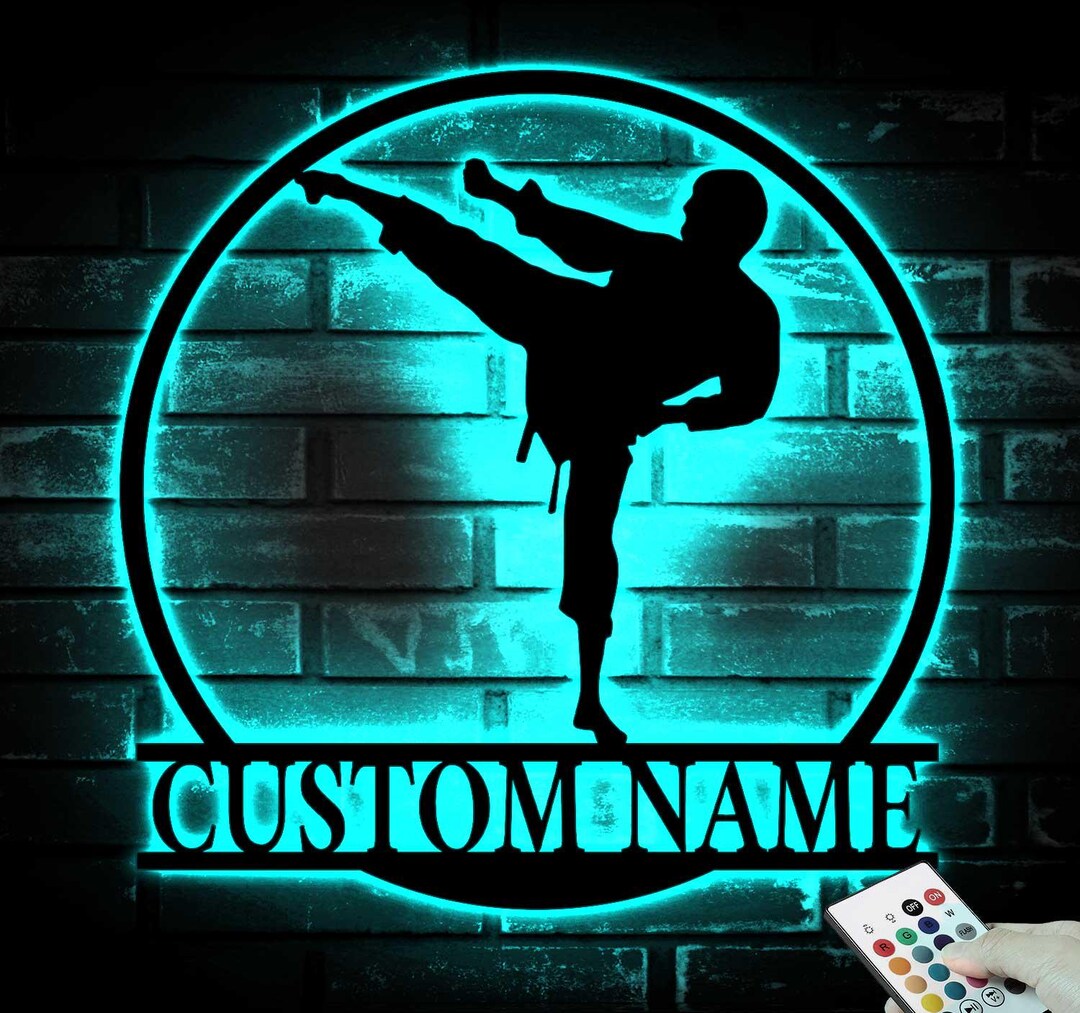 Boy Karate Metal Wall Art With Led Light Custom, Martial Arts Sign, Kid ...