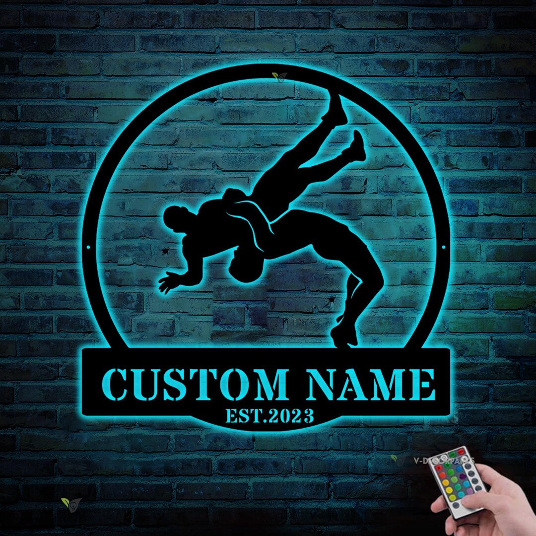 Custom Wrestling Sign Metal Wall Art Led Light, Wrestler Name Sign ...