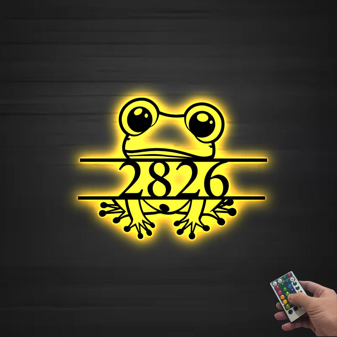 Custom Cute Frog House Number Sign With Led Lights, Silly Frog Metal ...