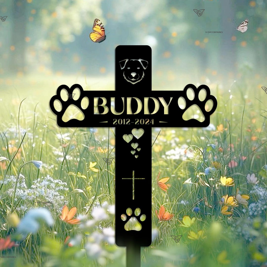 Personalized Pet Memorial Stake Metal Sign, Cross Garden Stake for Loss ...