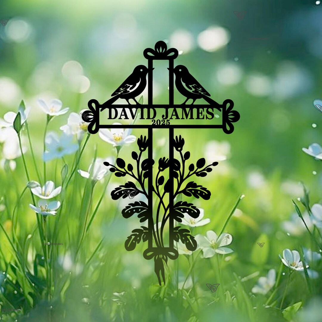 Custom Memorial Metal Sign Cross Stake, Grave Marker, Sympathy Gifts ...
