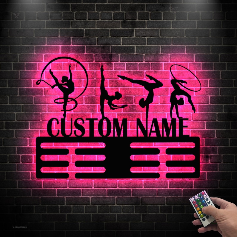 Custom Metal Rhythmic Gymnastics Medal Hanger Wall Art Led Light ...