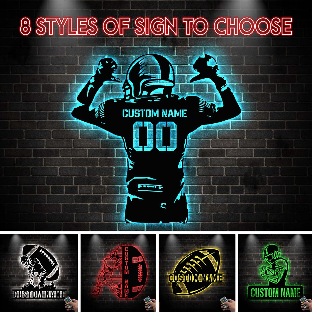 Custom Football Metal Sign With LED Light, American Football Player ...