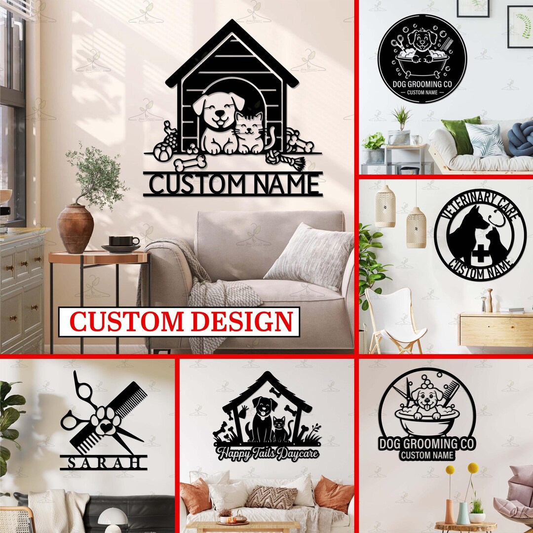 Personalized Pet Business Metal Sign, Custom Dog Grooming Wall Decor ...