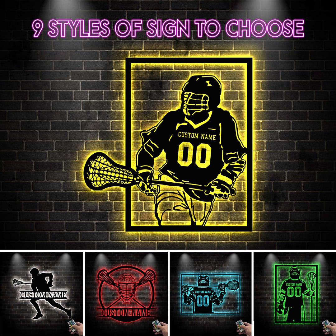 Customized Lacrosse Sign Metal Wall Art Led Lights, Lacrosse Sticks and ...