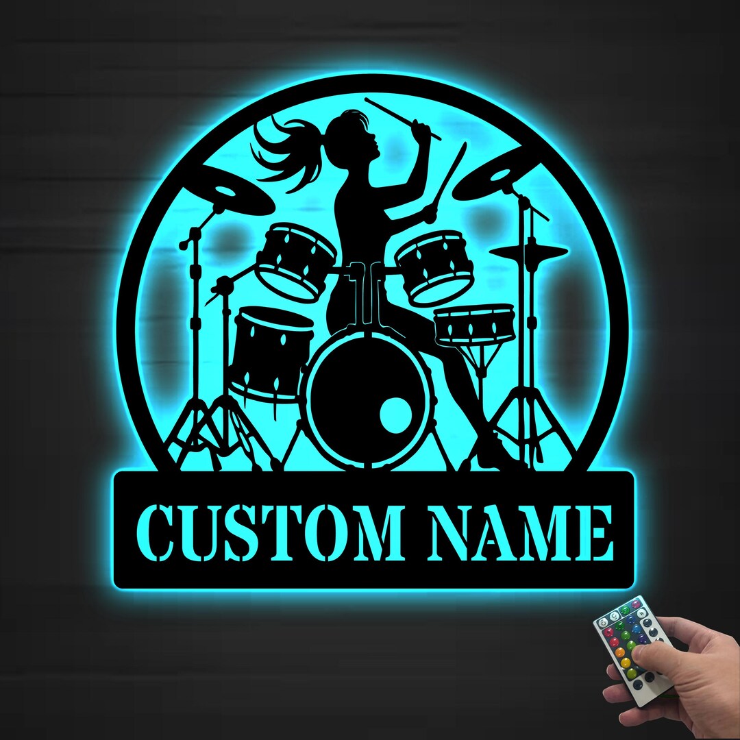 Personalized Female Drummer Metal Wall Art With Led Lights, Girl ...