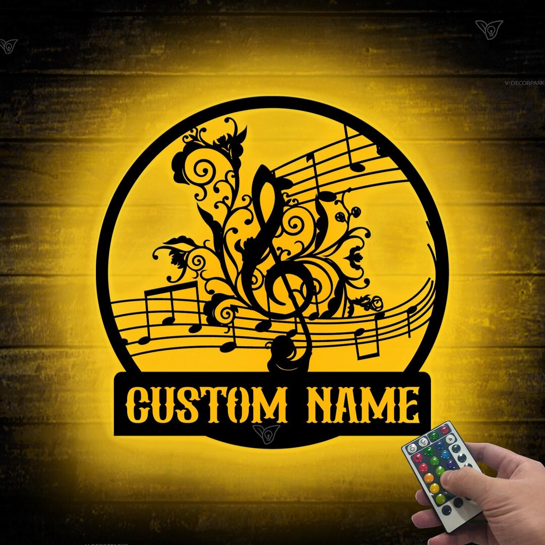 Custom Music Notes Metal Sign With Led Light,musical Notes Wall Art ...