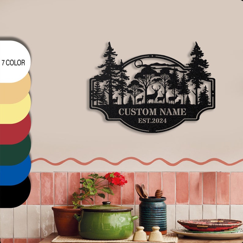 Deer Forest Custom Metal Name Signs, Personalized Metal Outdoor Signs ...