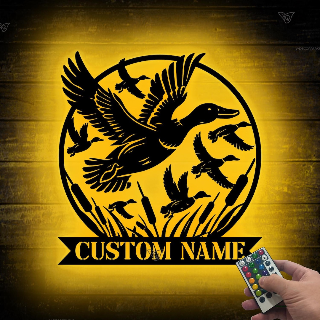 Personalized Duck Hunting Metal Wall Art LED Lights Custom Hunter Name Sign Home Decor Duck ...