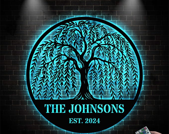 Personalized Willow Tree Metal Sign, Custom Family Name Sign, Willow ...