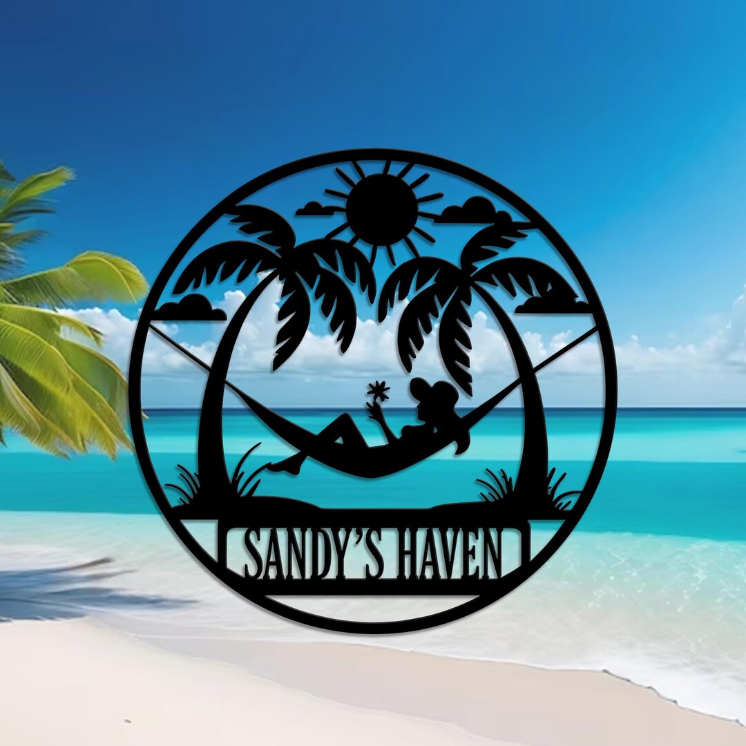 Personalized Metal Outdoor Hammock Sign | Beach Palm Tree Hammock Relax ...