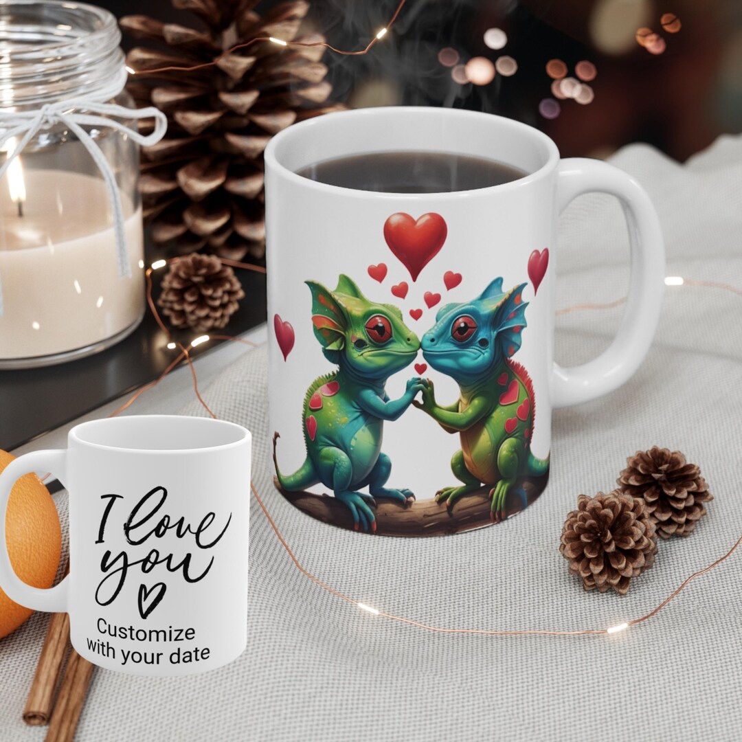 Chameleon Love Mug Cute Chameleon Couple Mug Romantic Reptile Gift ...