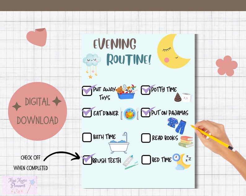 Kids Evening Routine Chart, Toddler Daily Routine Chart, Routine ...