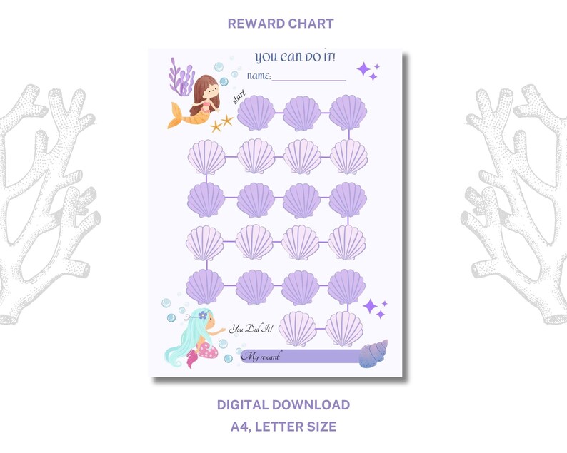 Mermaid Reward Chart, Girl Behavior Chart, Chore Chart, Toddler Routine ...