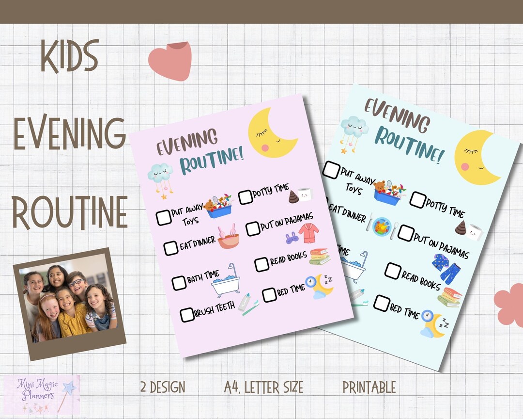 Kids Evening Routine Chart, Toddler Daily Routine Chart, Routine ...