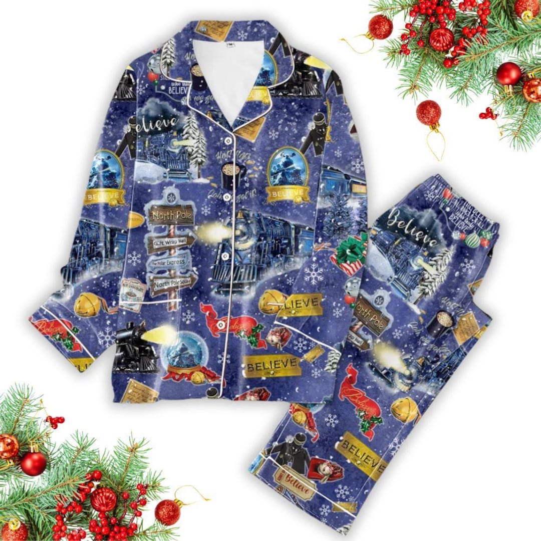 The Polar Express Christmas Pajamas Set, Xmas Long Sleeve Pajamas ...