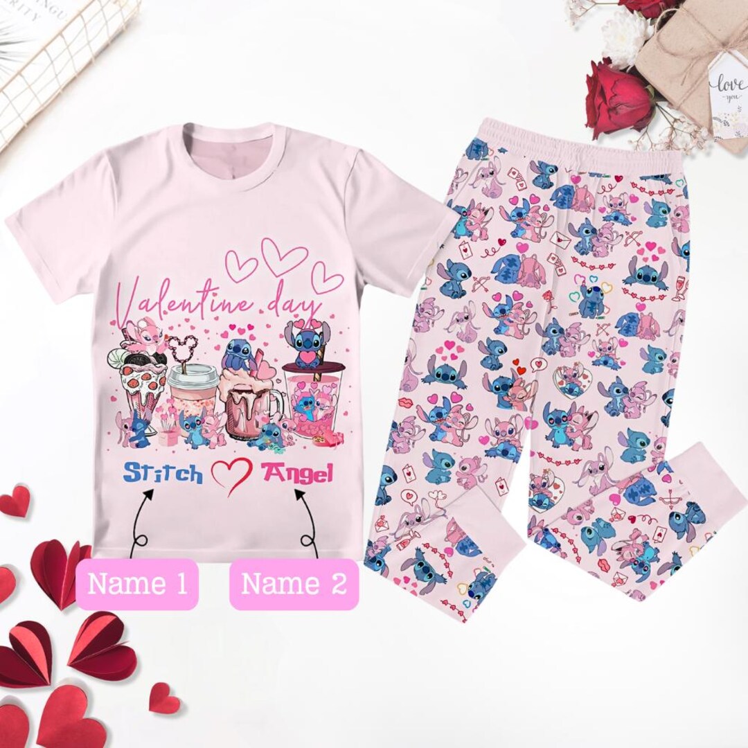 Stitch and Angel Pajamas Set, Disney Couple Matching Shirt, Cute ...