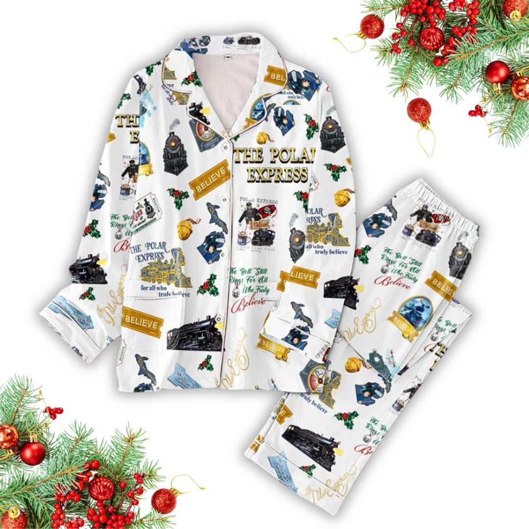 The Polar Express Christmas Pajamas Set, Christmas Long Sleeve Pajamas ...