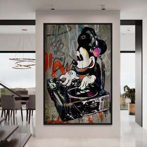 Mickey Pop Art Graffiti Street Style, Cartoon Dj Wallart, Canvas Frame ...