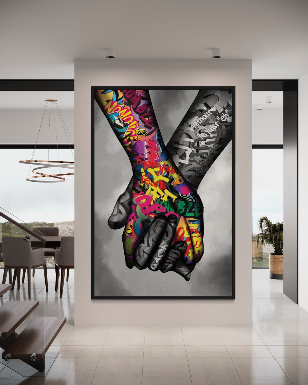 Couple Holding Hands Graffiti Painting, Lovers Holding Hands Art Canvas ...
