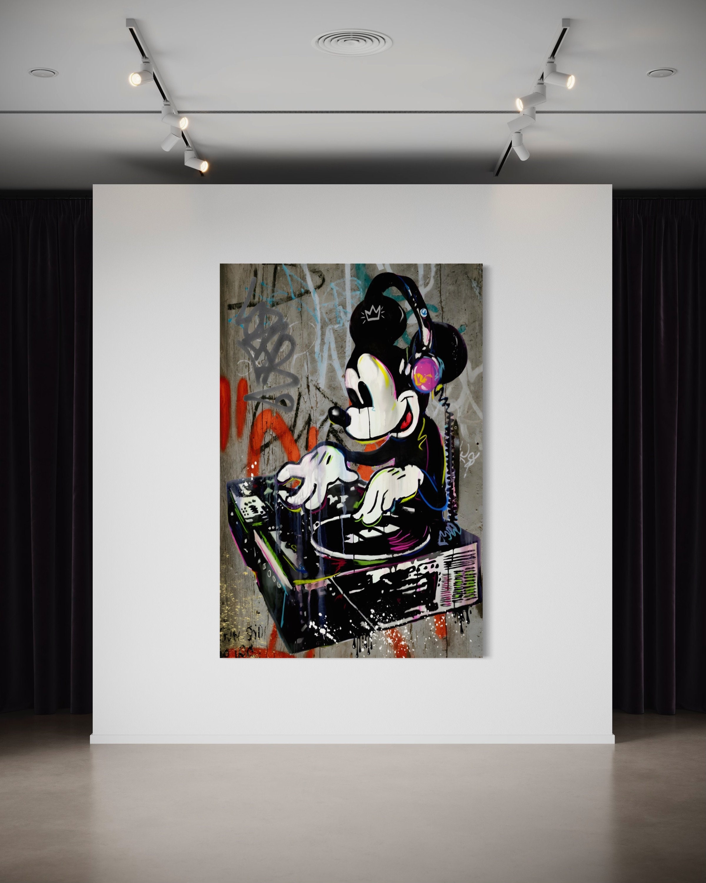 Mickey Pop Art Graffiti Street Style, Cartoon Dj Wallart, Canvas Frame ...