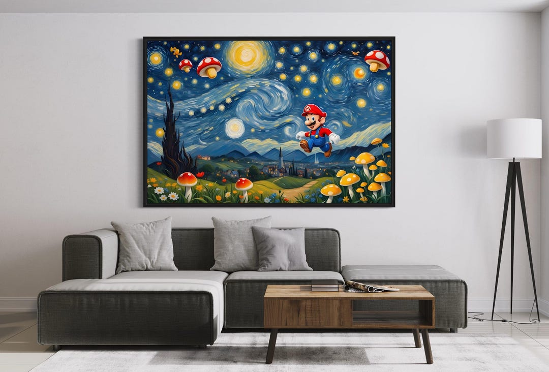 Canvas Wall Design Super Mario Canvas Starry Night View Canvas Van Gogh ...