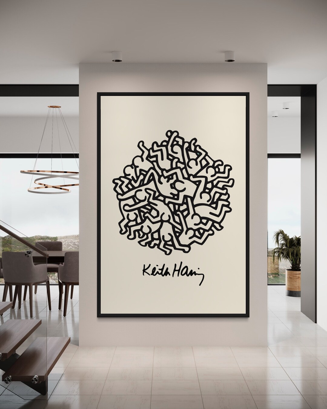 Keith Haring Abstract Wall Art Print, Modern Art Poster, Beige ...
