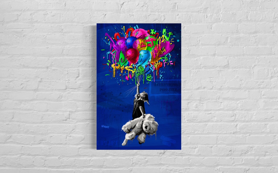 Hope Balloon Girl Canvas Wall Decor, Flying Balloon Poster, Flying ...