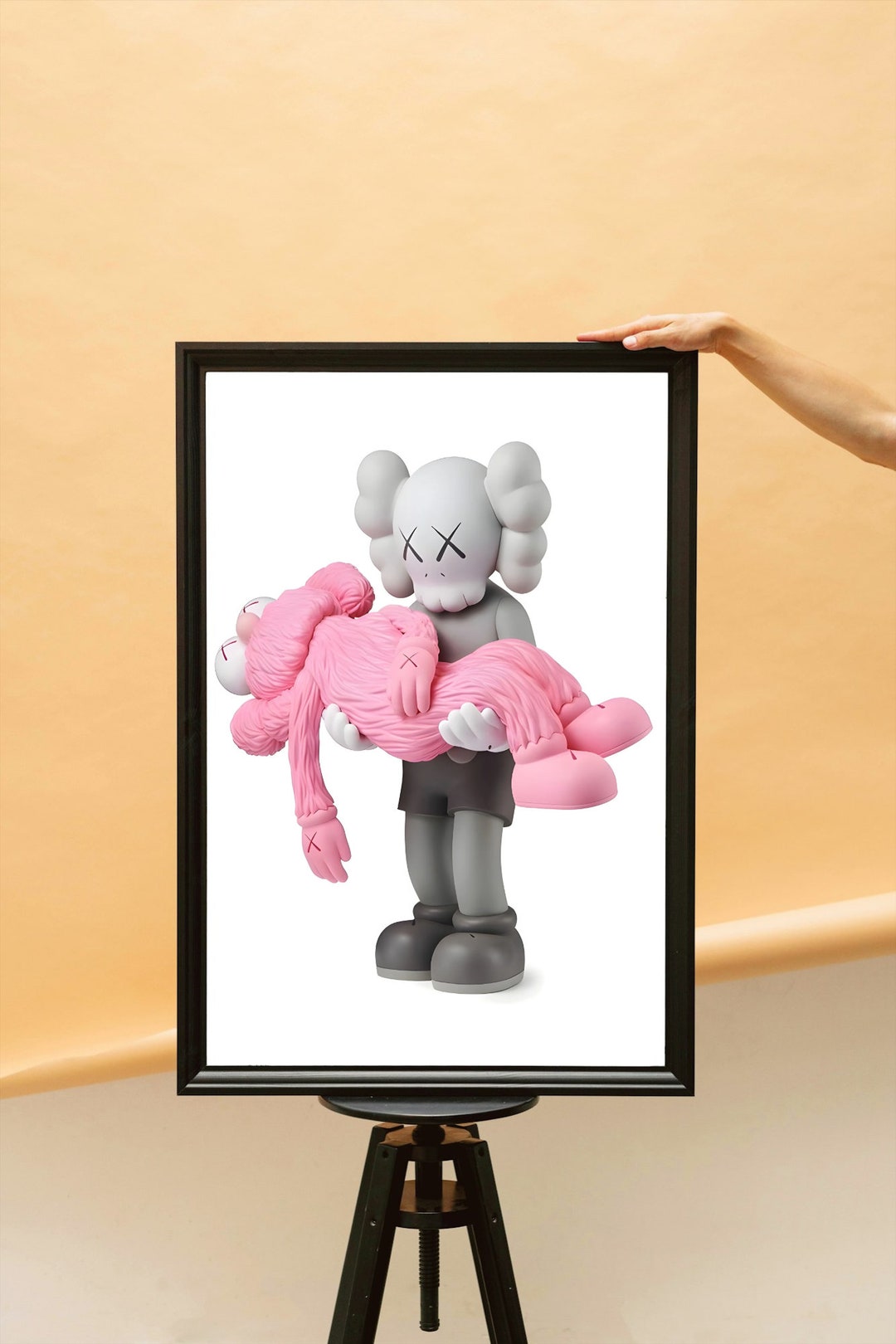 White and Pink Kaws Poster, Motivational Wall Art, Designer Wall Art ...