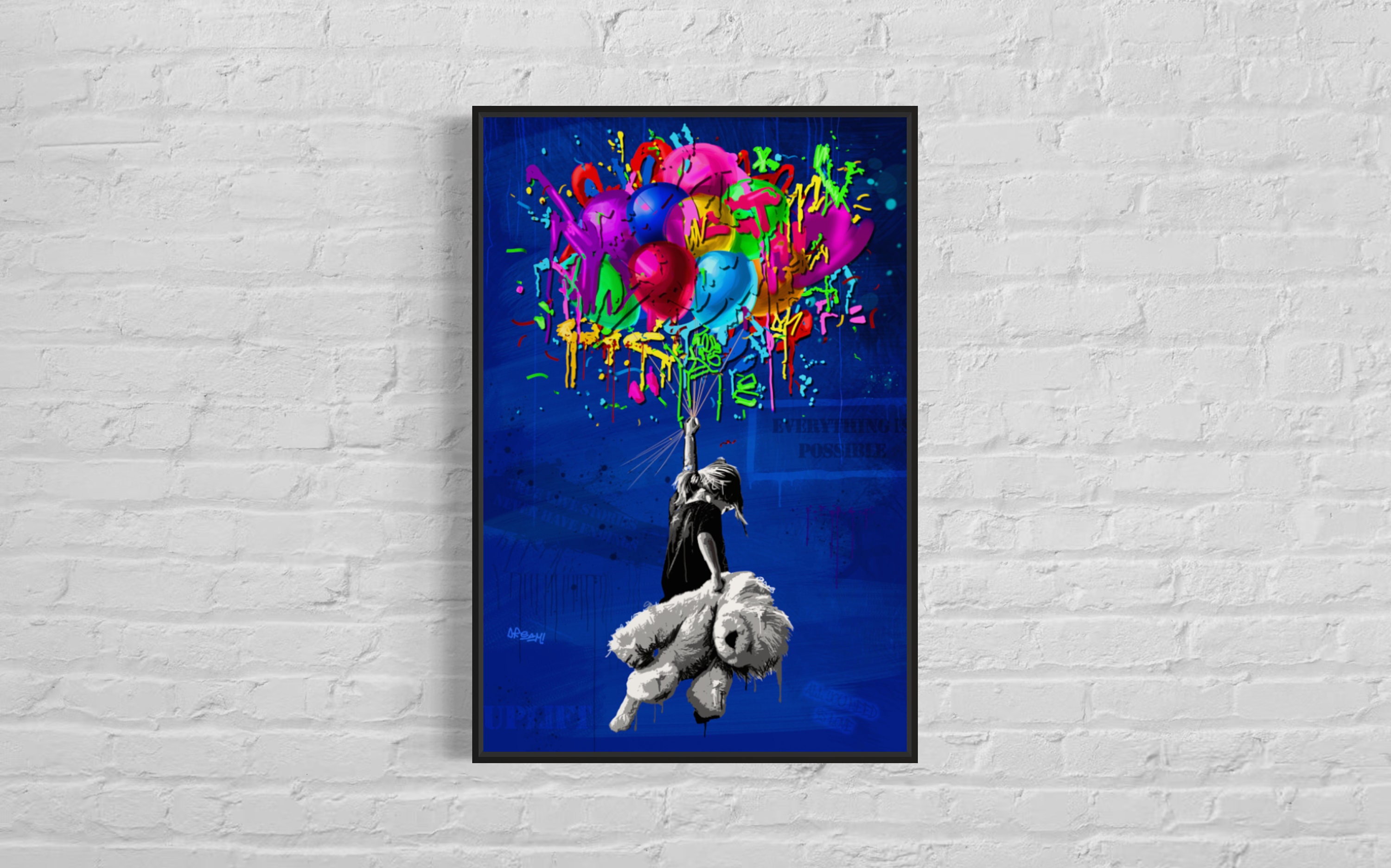Hope Balloon Girl Canvas Wall Decor, Flying Balloon Poster, Flying ...