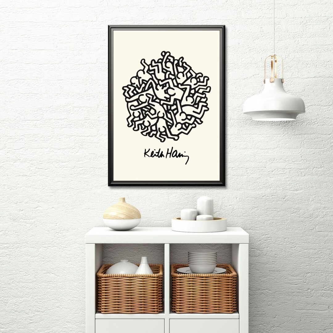 Keith Haring Abstract Wall Art Print, Modern Art Poster, Beige ...