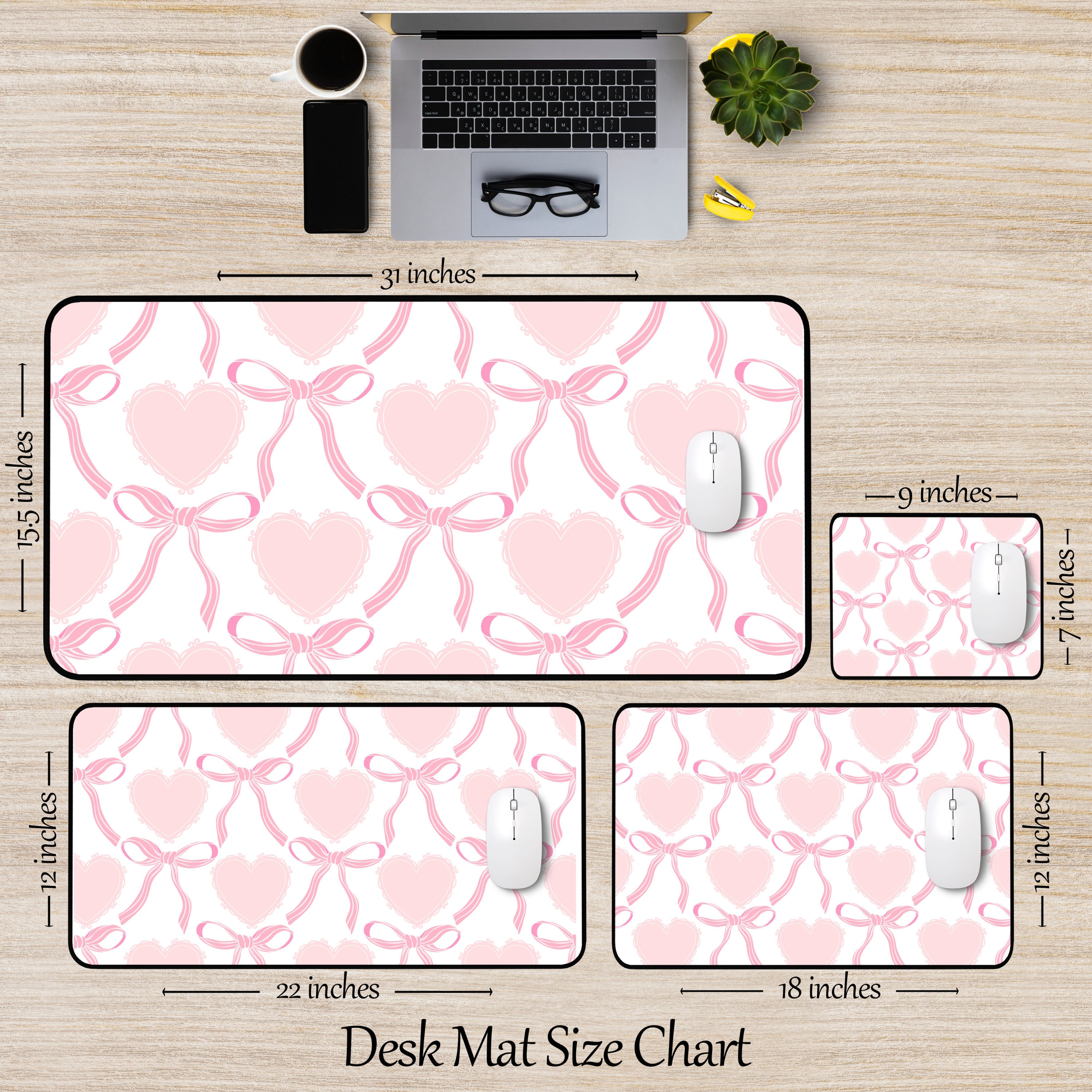 Coquette Desk Mat, Pink Bows, Heart Mousepad - Etsy