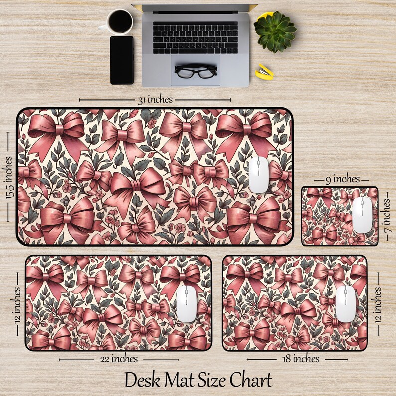 Coquette Desk Mat: Pink Bows, Cottagecore Desk Pad - Etsy