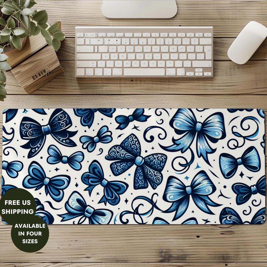 Coquette Desk Mat, Cute Desk Mat, Blue Bows Decor, Desk Mat Aesthetic ...